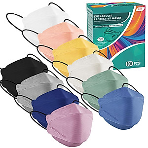XDX KN95 Face Masks 100 Pack, 5 Layers Breathable Comfortable KN95 Masks for Adults Women Men, 10 Colors Masks Disposable Individually Wrapped