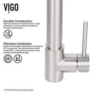 VIGO VG02032STK2 22" H Laurelton Single-Handle with Pull-Down Sprayer Kitchen Faucet with Soap Dispenser in Stainless Steel