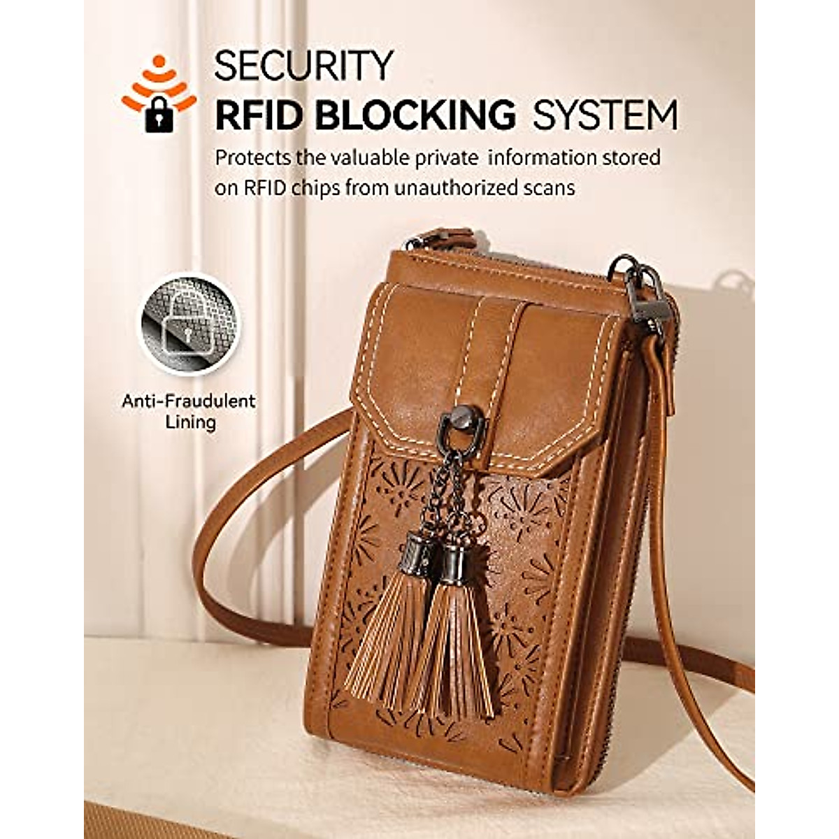 SIIHENRRY Small Crossbody Cell Phone Purse for Women, RFID Blocking Wallet Purse with Tassel, with Credit Card Slots