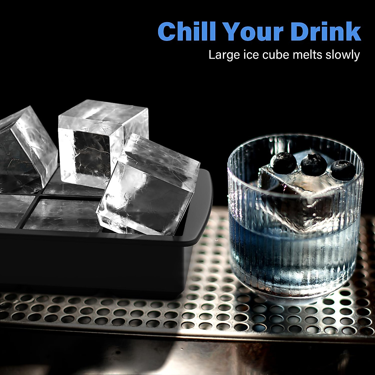 Large Ice Cube Tray for Whiskey: Ice Ball Maker for Cocktails - Large Ice Trays for Whisky Ice Sphere - Big Ice Cube Maker for Bourbon Square Ice