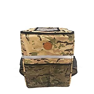 Thermal Insulated Reusable Food Delivery Backpack With Cup Holder and Receipt Pockets, Padded Handles, Ideal for UberEats, Doordash, Postmates, Outdoor use, Groceries(14 x 10 x 16 in - Green Camo)