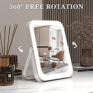 ROLOVE 8"x10" Lighted Vanity Mirror, Makeup Mirror with Light, Dimmable Touch Screen, Portable Travel Mirror with U-Shaped Bracket, Cosmetic Mirror with Lights for Makeup Desk ＆ Dressing Room