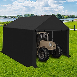 Outdoor Carport Canopy，8x14 ft Heavy Duty Canopy Shed,Metal Frame Storage She with Waterproof, UV Resistant Cover, 2 Rollup Zipper Doors for Backyard, Garden can Store Motorcycle, Garden Tools