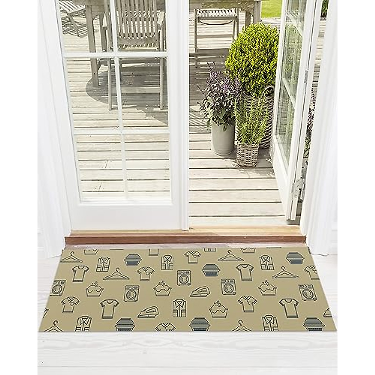 KITHOME Front Door Mat Laundry Room Items Tile Pattern Brown Background Indoor Outdoor Entrance Doormat Washable Floor Mats for Front Door Bathroom Kitchen Runner Rugs 16x47 Inch