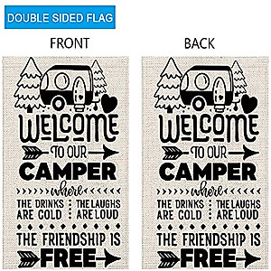 ZJXHPO Welcome To Our Camper Garden Flag Camping Gift Outdoor Yard House Banner Home Lawn Welcome (Welcome to camper)