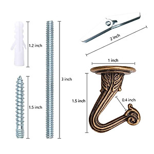 OBSTKUCHEN 4 Sets Swag Ceiling Hooks Heavy Duty Swag Hook with Hardware for Hanging Plants Ceiling Installation Cavity Wall Fixing (4, Antique Brass)