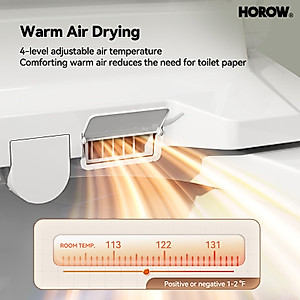 HOROW B0403 Elongated Bidet Toilet Seat, Soft Closing Adjustable Heated Seat fits for T0338W Toilet, Electronic Smart Seat with Warm Air Dryer and LED Night Light, White Side Arm Control