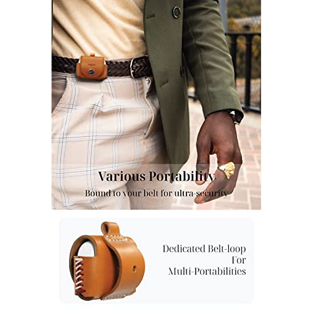 VogDUO Genuine Leather AirPods Pro Cover - Handcrafted Protective Case Anti-Lost Belt Loop with S Hook for Backpack, Compatible with Apple AirPod Pro/2 (Tan, Brown)