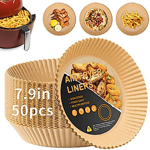 Air Fryer Parchment Paper, Non-stick Liners, Baking Paper for Air Fryer, Disposable Paper, Oil-proof, Water-proof（50PCS,7.9 Inches, Natural)