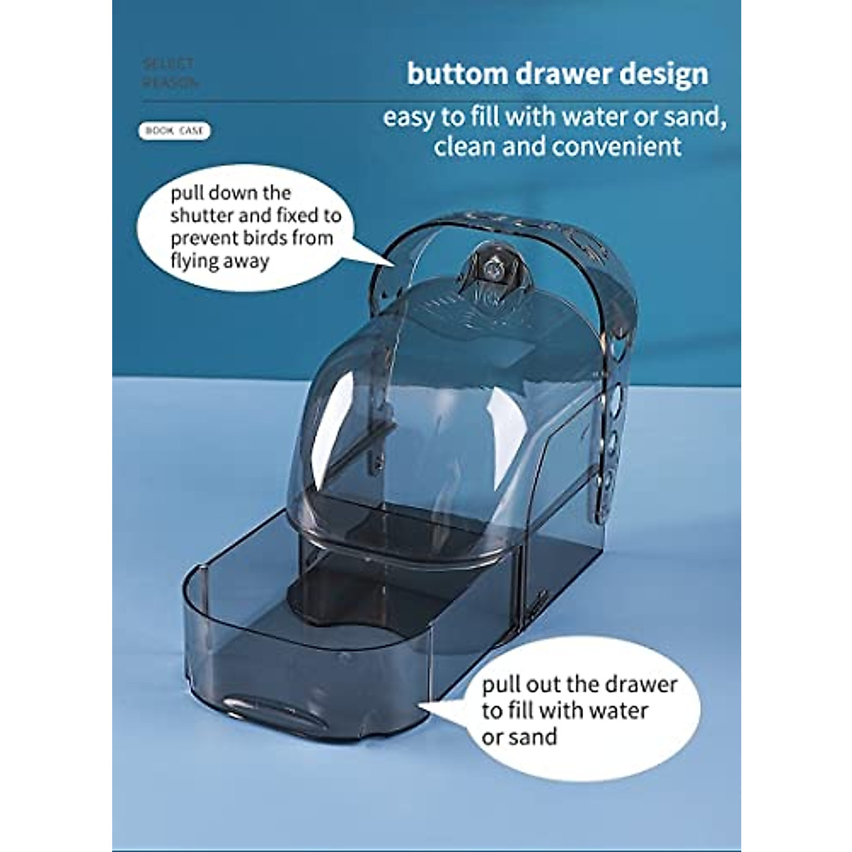 Yu’s north Bird Bath Cage, Cleaning Pet Supplies Cockatiel Bird Clear Bathtub with Hanging Hooks and Bottom Drawer for Little Bird Parrots Spacious Parakeets Portable Shower for Most Birdcage