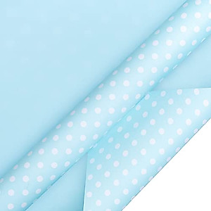 WRAPAHOLIC Reversible Wrapping Paper - Mini Roll - 17 Inch X 33 Feet - Baby Blue and Polka Dot Design for Birthday, Holiday, Wedding, Baby Shower