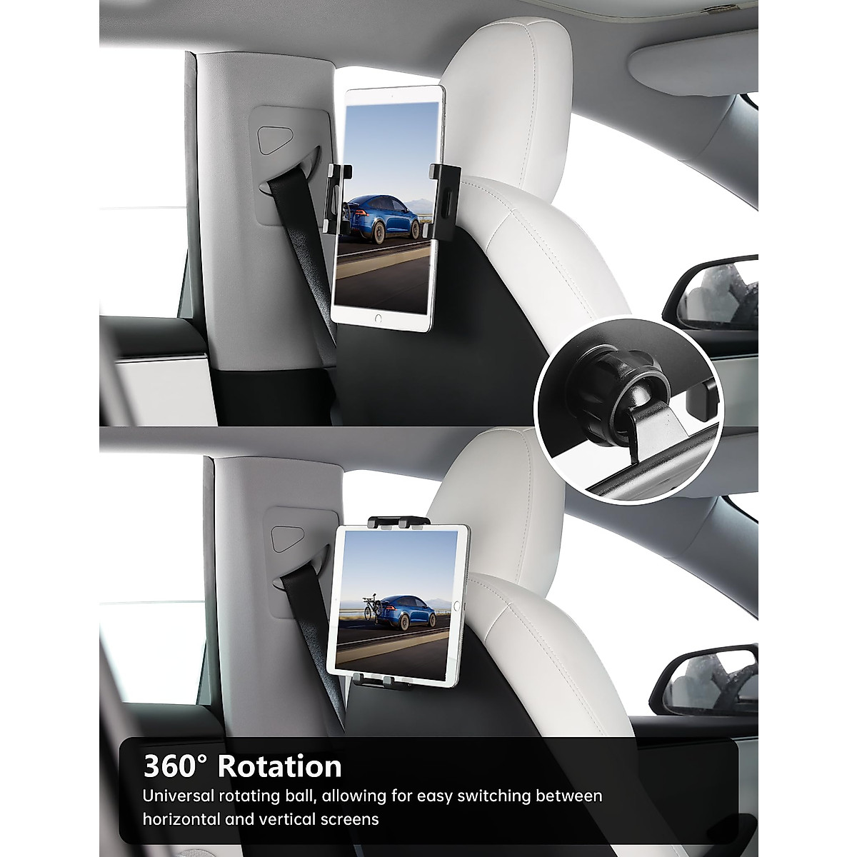 TPARTS Backseat Headrest Tablet Mount Holder for Model 3 Model Y Compatible iPad(Including 12.9" iPad Pro) and Smart Phones Over 4.7" Car Mount Travel Accessory(for M3/Y)