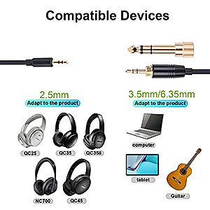 Toxaoii QC45 Coiled Audio Cable, Replacement Audio Cord Compatible with Bose QuietComfort QC 45, QC35 II, QC 35, OE2 OE2i Soundlink SoundTrue Headphone with 6.35mm Adapter, 2.5mm to 3.5mm(6~10ft)