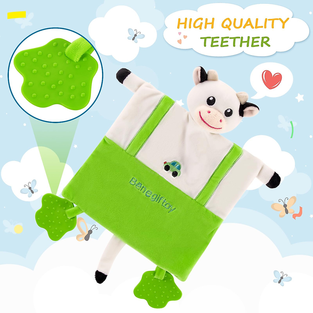 ush Baby Rattle Toys for Babies 0-6 Months Soft Baby Toys Stuffed Animal Plush Rattle Newborn Sensory Toys Newborn Infant Security Blanket Loveys Small Animals Doll（Cow）