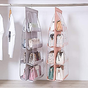 Hanging Bag-Cloth Dual Sided Hanging Storage Bags for Bags, with 360° Rotating Metal Hanger (Pink(8 Grids))
