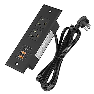 Recessed Power Strip with PD 20W USB C, Desk Outlet with 2 USB-A and 1 USB-C Ports, Recessed Power Socket Charging Station, Furniture Outlet for Drawer, Side Table, Sofa Table, 6.56FT Cord Flat Plug