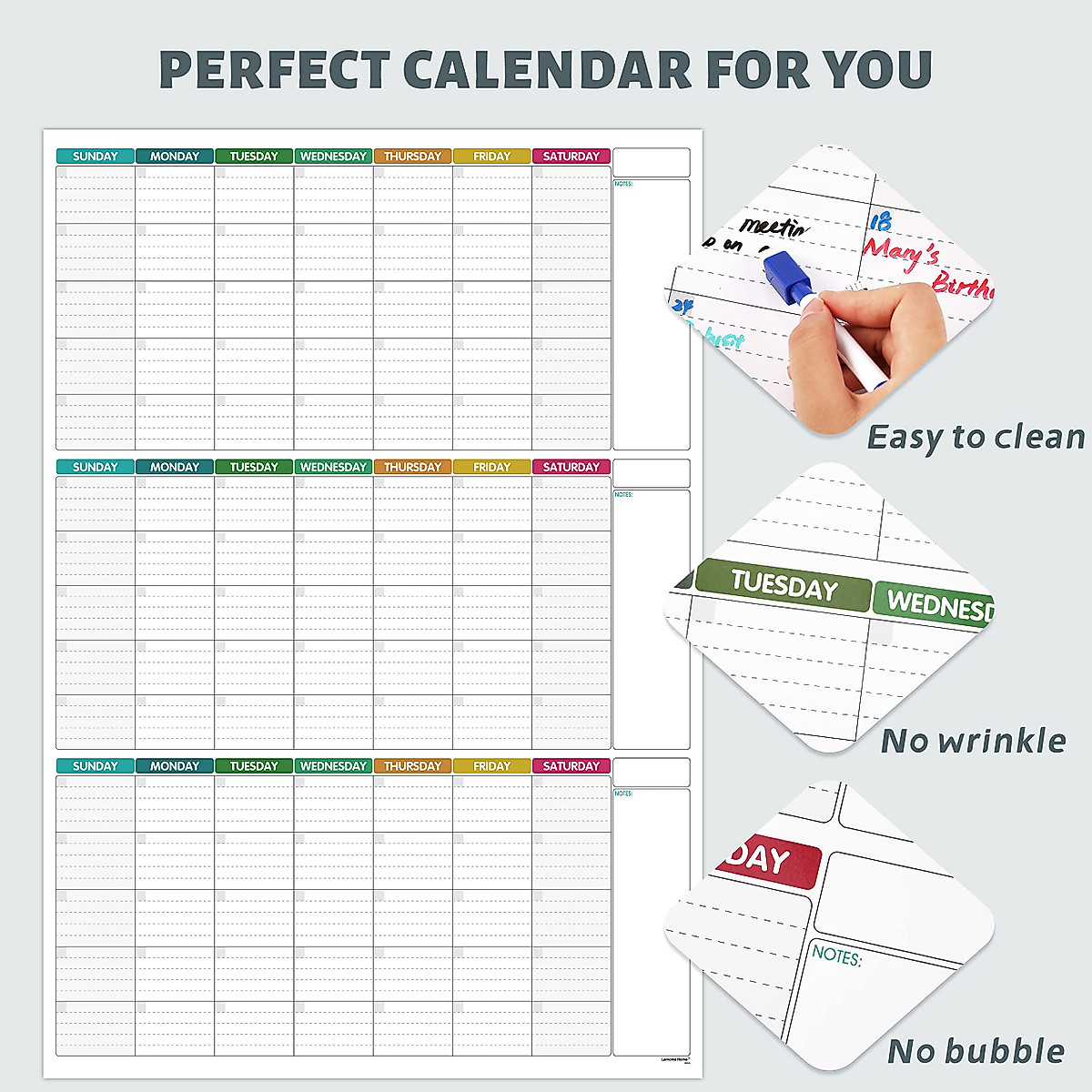 Dry Erase Calendar for Wall - 3 Month Vertical Wall Calendar, 28" x 40", Reusable Monthly Quarterly Calendar Planner Undated, Erasable Laminated Calendar Whiteboard, Vertical Layout Wall Calendar for