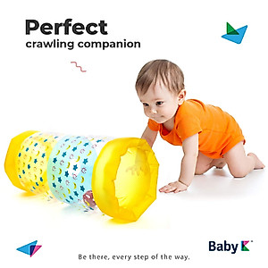 BABY K Inflatable Baby Roller Toy (Yellow) - Tummy Time Toys for Babies 0-6 Months - Baby Crawling Toys for Babies 6-12 Months- Early Development Crawling Fitness Baby Toys - Baby Exercise Toys