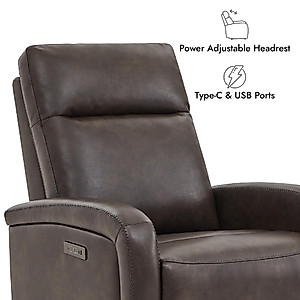 Watson & Whitely Recliner Chair, Zero Wall Reclining Sofa Chair W Power Headrest Type-C Charger, Small Faux Leather RV Recliners Home Theater Seating for Living Room, Chocolate