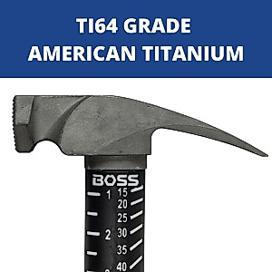 Boss Hammer Construction Grade Ti64 Titanium Hammer with Tough-Fiber Shock-Absorbing Fiberglass Handle - 16 oz, No-Slip Grip, Smooth Faced - BH16TIPFS