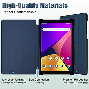 DMLuna Slim Tri-Fold Stand Hard Back Shell Premium PU Leather Cover for TCL Tab 8 SE, 8 Plus & 8 2024, Navy Blue
