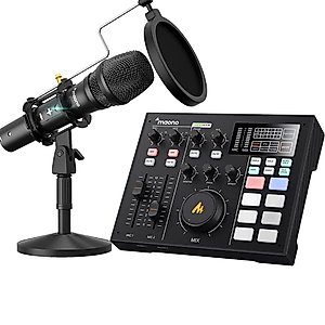 Audio Interface with Dynamic Microphone, Maonocaster Portable ALL-IN-ONE Podcast Production Studio for Guitar, Live Streaming, PC, Recording, and Gaming