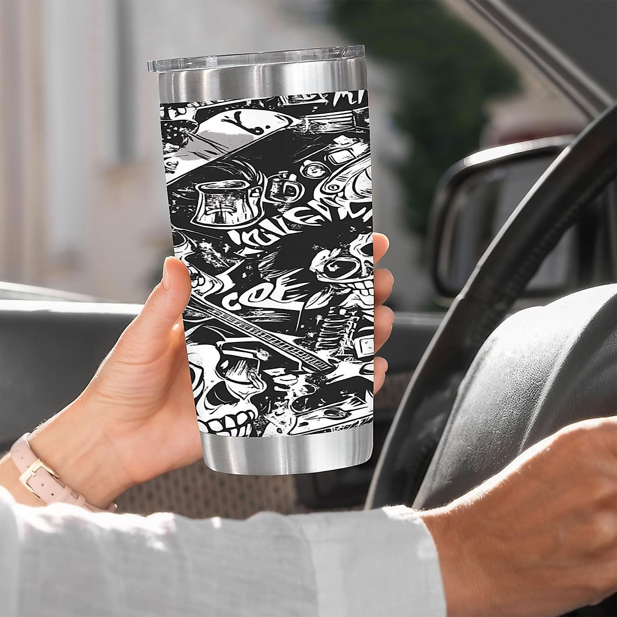 FOCIUZTA 20oz Tumbler with lid, Insulated Cup, Travel Coffee Mug, Ideal for Easter, Gaming Enthusiast, Mother’s Day, Birthday Gifts, Punk Rock Skull Design