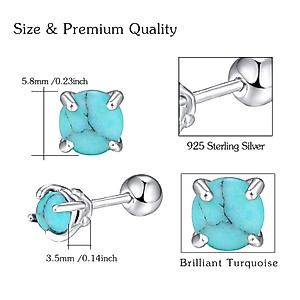 Turquoise Studs Earrings, 4mm Round Shape 925 Sterling Silver Screwback Tiny Small Studs Turquoise Jewelry Mother Day for Women Mom Wife Girlfriend with Box