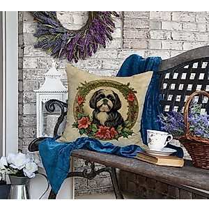 Caroline's Treasures DAC2432PW1818 Shih Tzu Christmas Flowers Throw Pillow Machine Washable, Indoor Outdoor Decorative Pillow for Couch, Bed or Patio, 18Hx18W