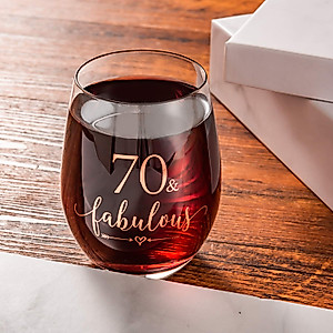 Crisky Rose Gold 70 & Fabulous Wine Glass for Women 70th Birthday Gifts Funny Ideas for Women, Wife, Mom, Sister, Aunt, Friends, Coworker, Her Rose Gold Foil 70 & Fabulous 14oz, with Box