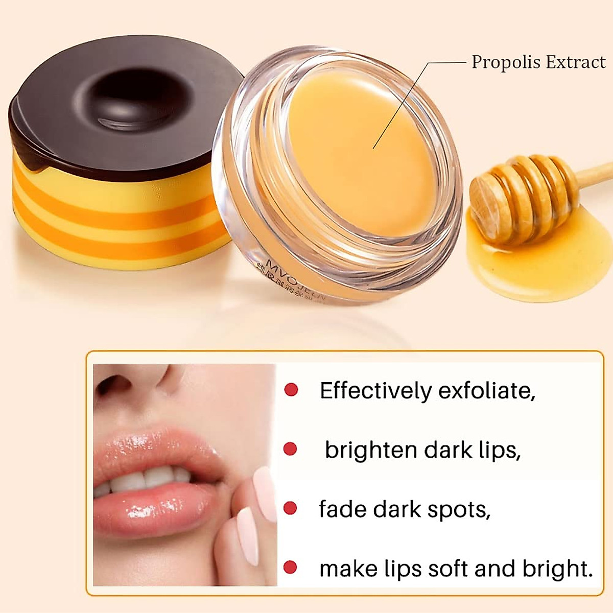 Bee Lip Balm Honey Pot, Strawberry & Honey Moisturizing Propolis Lip Mask, Hydrating & Prevention Dry and Cracked Lip Scrubs Exfoliator, Reduces Lip Lines (Yellow & Pink)