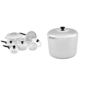 IMUSA USA Heavy Duty 13-Piece Cast Aluminum Cajun Cookware Set, Silver & USA Heavy Duty Cajun Aluminum Stock Pot 14 Quart, Silver