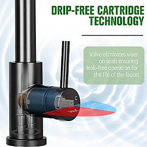 Bietor 4 Mode Kitchen Faucets, Matte Black Kitchen Sink Faucet with Pull-Down Sprayer, Stainless Steel Single Handle Pull Out Sink Faucet 1 or 3 Holes Deck Mount for Laundry, Bar, Rv, Camper