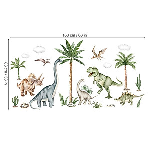 wondever Large Dinosaur Wall Stickers Tropical Animal Dino Palm Tree Plants Wall Art Decals for Boys Room Baby Nursery Kids Bedroom (164 * 83cm)