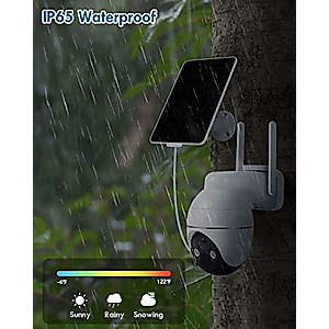 Recacam Solar Security Cameras Wireless Outdoor, 2K 355° PTZ Outdoor Camera Wireless, 2.4G Wi-Fi Cameras for Home Security with PIR, 2-Way Talk, IP65, 4dbi, Spotlight/Siren, Color Night Vision