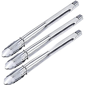 CCraft Set of 3 Stainless Steel Cooking Grilling Tongs Extra Long, for Kitchen and Barbecue Charcoal, 1.5 x 2 16 inches (a21452)