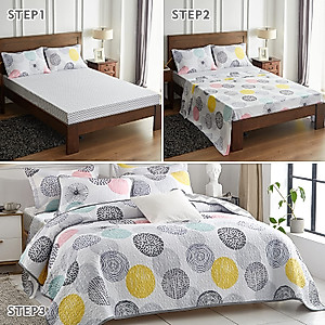 UOZZI BEDDING 7 Piece Quilt Set Bed in a Bag Colorful Dots King Size All Season Bedspread Coverlet with (1 Reversible Quilt 101x88, 2 Pillow Shams, 1 Flat Sheet, 1 Fitted Sheet, 2 Pillowcases)