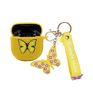 Case for Bose QuietComfort Earbuds II 2022, Cute Cartoon Butterfly Charm Soft Silicone Skin Women Girls Men Protective with Fun Cool Keychain for bose earbuds ii Case (Yellow)