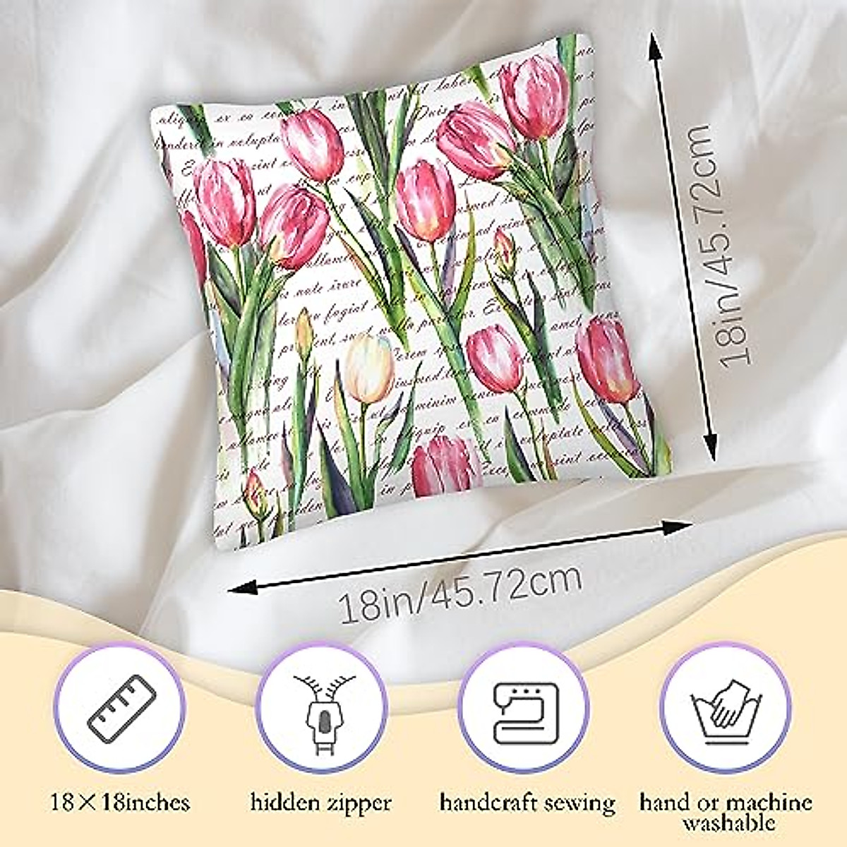SKYDAWNY Pink Tulip Flowers Pillow Covers, Spring Throw Pillow Cases 18x18 in Square Pillowcases Set of 2 for Home Decorative Living Room Sofa Bedroom Outdoor,Double-Sided Design