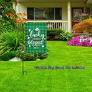 St Patricks Day Garden Flag St.patrick's Day Decorations Lucky and Blessed Shamrock Outdoor Double Sided Garden Flag Clover Home Lawn Decor Decoration 12 x 18 Inch 2Pcs