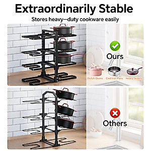 Pots and Pans Organizer, 8 Tier Pan Organizer Rack for Cabinet,Heavy Duty Pot and Pan Organizer for Under Cabinet, Adjustable Pan Lid Holder for Kitchen Pantry to Store Dutch Ovens, Cast-Iron Pans