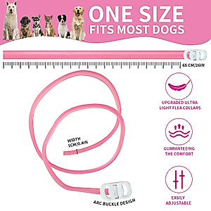 4 Pack Flea Collar for Dogs, Dog Flea and Tick Collar Glow in Dark, 8 Months Flea and Tick Prevention for Dog, Waterproof Adjustable Natural Tick and Flea Collar for Small Medium Large Dog Puppy-Pink