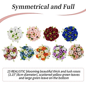 BLOSMON Fake Flower Artificial Roses Bouquet 2 Pcs Fake Rose Silk Flowers Wedding Bouquets for Bride, Faux Floral Arrangements for Home Party Vase Table Centerpieces Decor (Blush & Cream White)