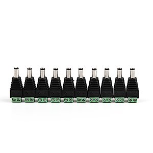 Areyourshop 10 Pcs 5.5mm x 2.5mm CCTV Camera DC Power Male Jack Connectors