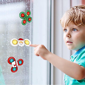 Jofan 3 Pack Christmas Suction Cup Spinner Toys for Baby Toddlers Kids Christmas Stocking Stuffers Gifts