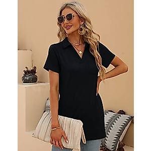 MATEAM Ladies Tops and Blouses V Neck Tops for Women Polo Shirts Womens Short Sleeve Tops Tunics Going Out Tops Black XXL