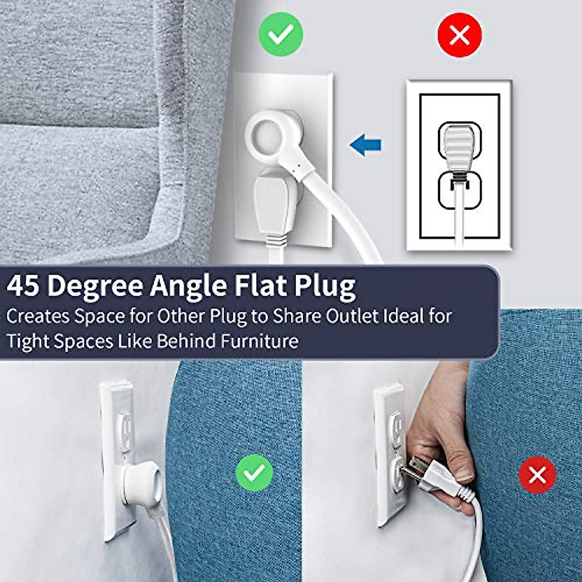 25 Ft Extension Cord Flat Plug Bundle, NTONPOWER 2100 Joules Surge Protector Power Strip with 12 Outlets 3 USB 25 Ft Extension Cord, Power Strip with 25 ft Long Cord 6 Outlets 4 USB Ports