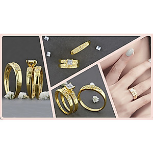 Dazzlingrock Collection 0.28 Carat Round White Diamond 9 Stone Engagement Trio Ring Set in 14K Solid Yellow Gold, W-7 and M-9.5