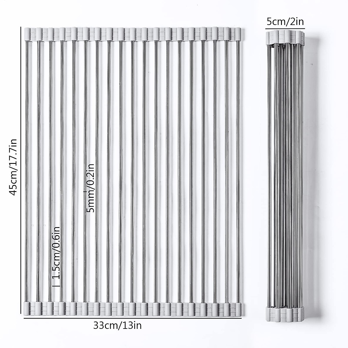 Stainless Steel Roll Up Dish Drying Rack with Sink Cover 17.7" x 13" Over The Sink Drying Rack Foldable 304 Stainless Dish Rack for Kitchen Countertop Dish Drainer Kitchen Sink Accessories and Gadgets