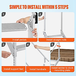 VEVOR Dock Ladder with Rubber Mat, Dock Steps 30"-39" Adjustable Height, Dock Stairs Aluminum 4 Step, Each Step 22" x 4", 500Lbs Load, for Lake, Marine Boarding, Pool